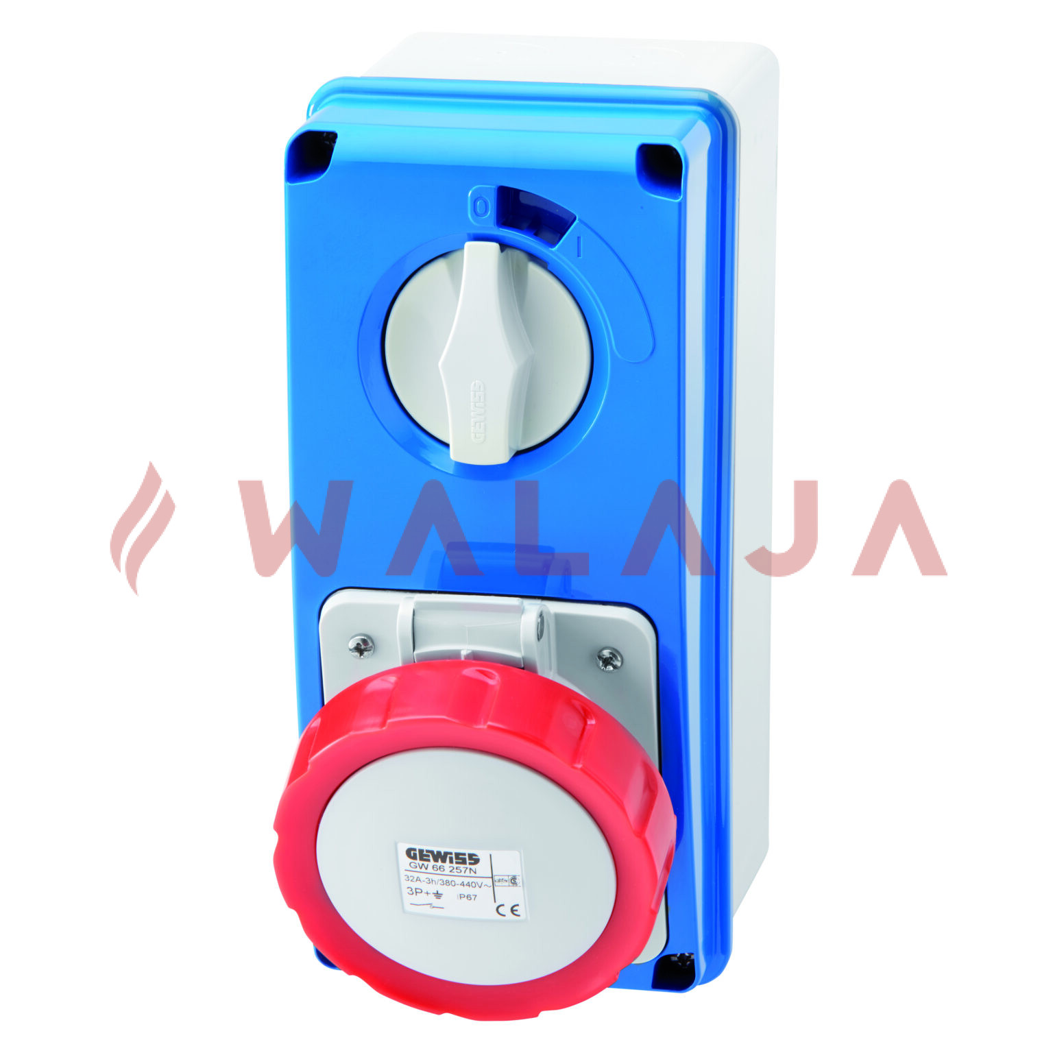 GEWISS INTERLOCK SWITCHED SOCKET -GW66219N-IP67-32A-4PIN-415V - WALAJA