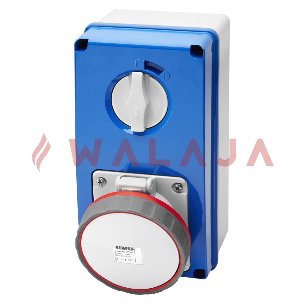 GEWISS INTERLOCK SWITCHED SOCKET-GW67263N-IP67-4PIN-63A-415V - WALAJA